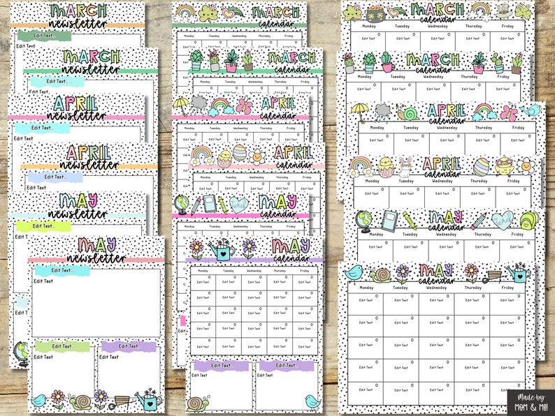 Newsletter Templates and Monthly Calendars for Spring, Classroom Bundle ...