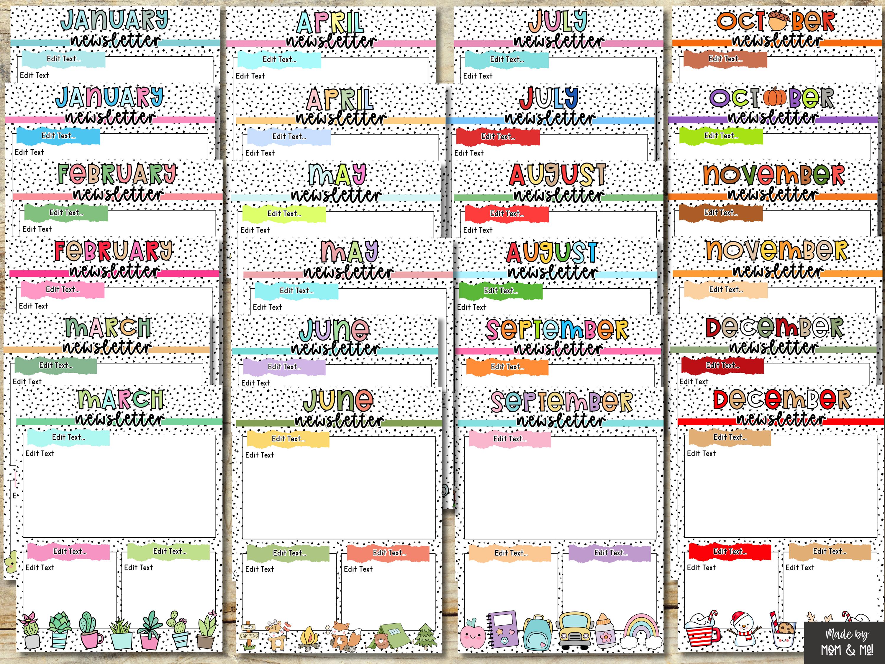 Newsletter Template and Monthly Calendars for the Entire Year ...