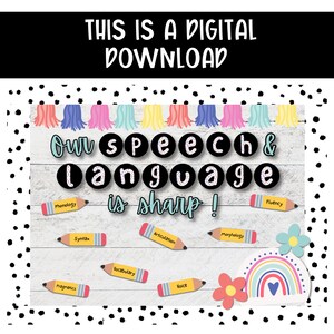 Speech Therapy Room Decor, Bulletin Board Kit, Boho Rainbows, Speech is ...