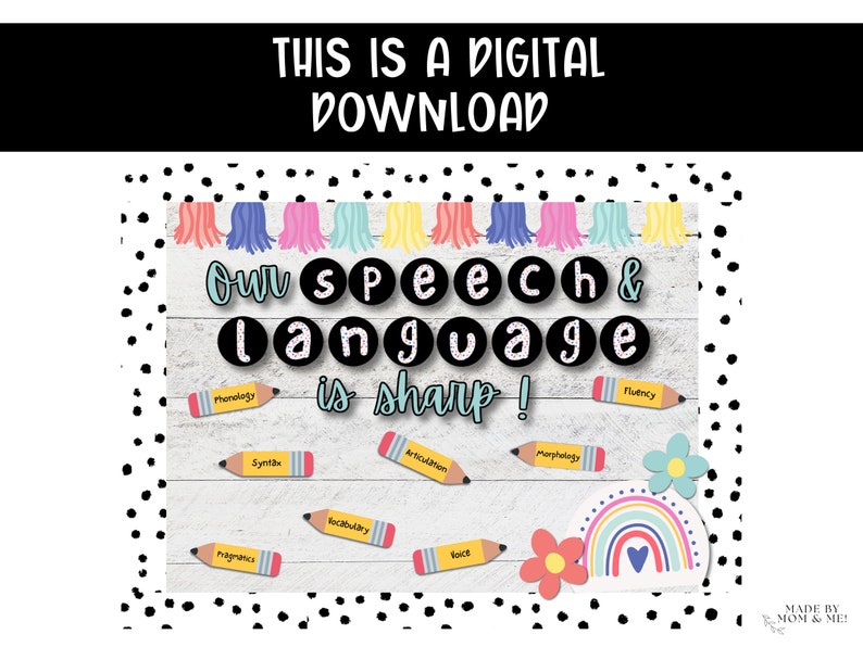 Speech Therapy Room Decor, Bulletin Board Kit, Boho Rainbows, Speech is ...