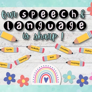 Speech Therapy Room Decor, Bulletin Board Kit, Boho Rainbows, Speech is ...