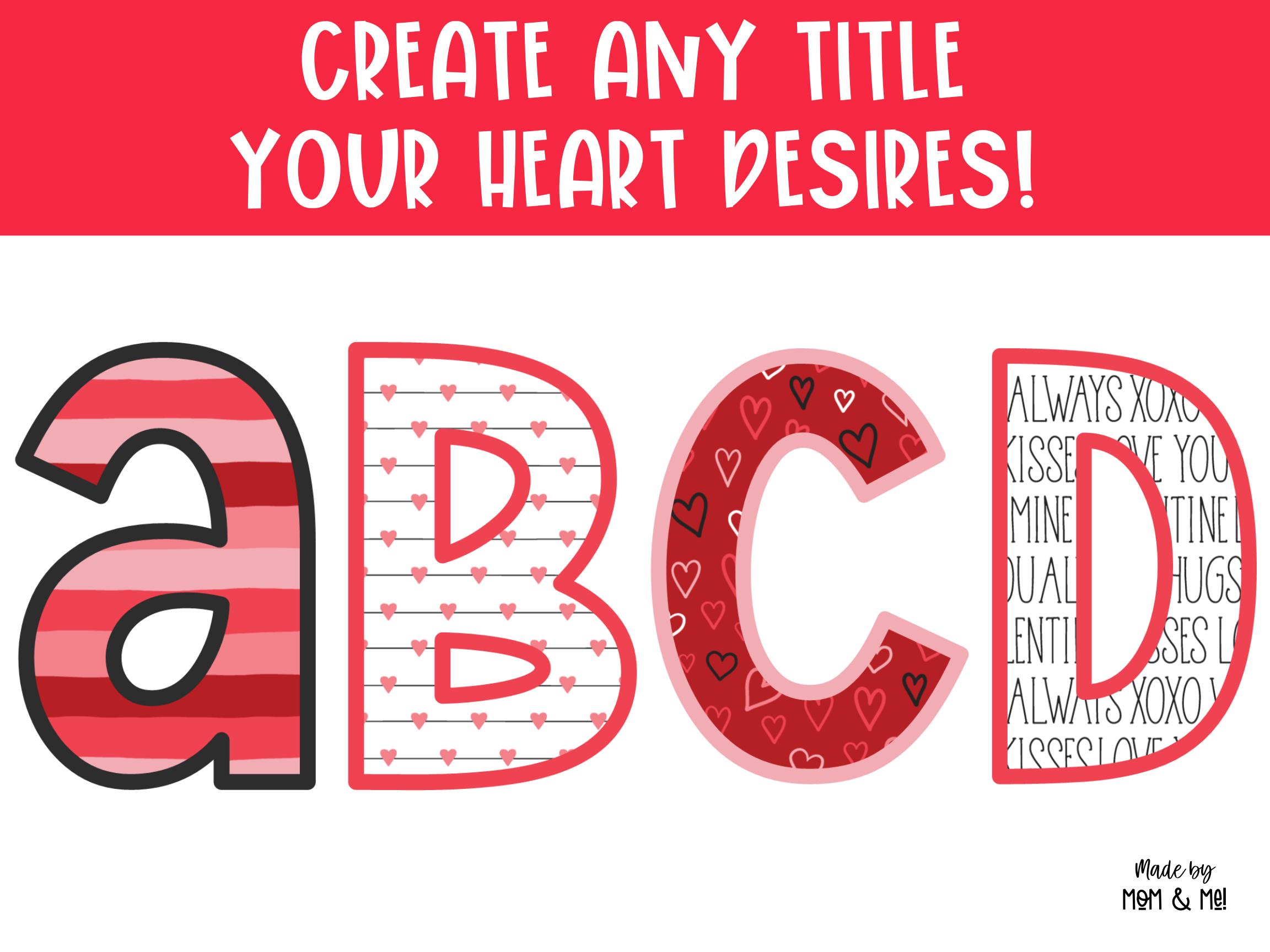 Valentine’s Day Bulletin Board Letters, February Classroom Decor ...