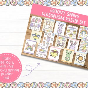 Spring Bulletin Board, Groovy Easter Bulletin Board, Retro Easter Decor ...