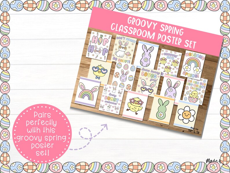 Spring Bulletin Board, Groovy Easter Bulletin Board, Retro Easter Decor ...