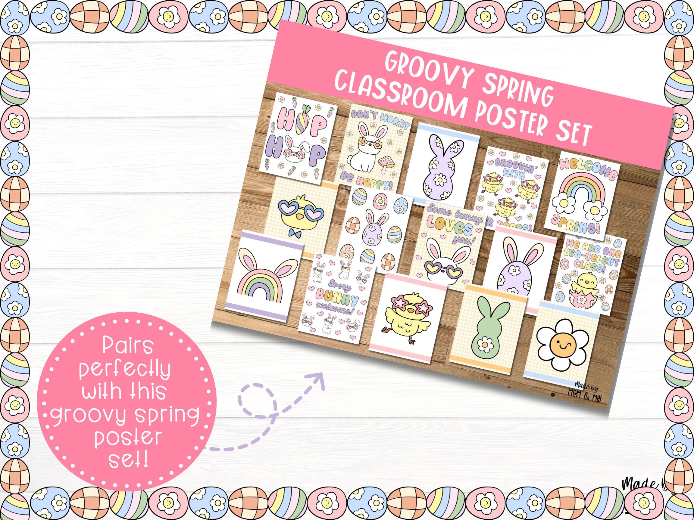 Spring Bulletin Board, Groovy Easter Bulletin Board, Retro Easter Decor ...