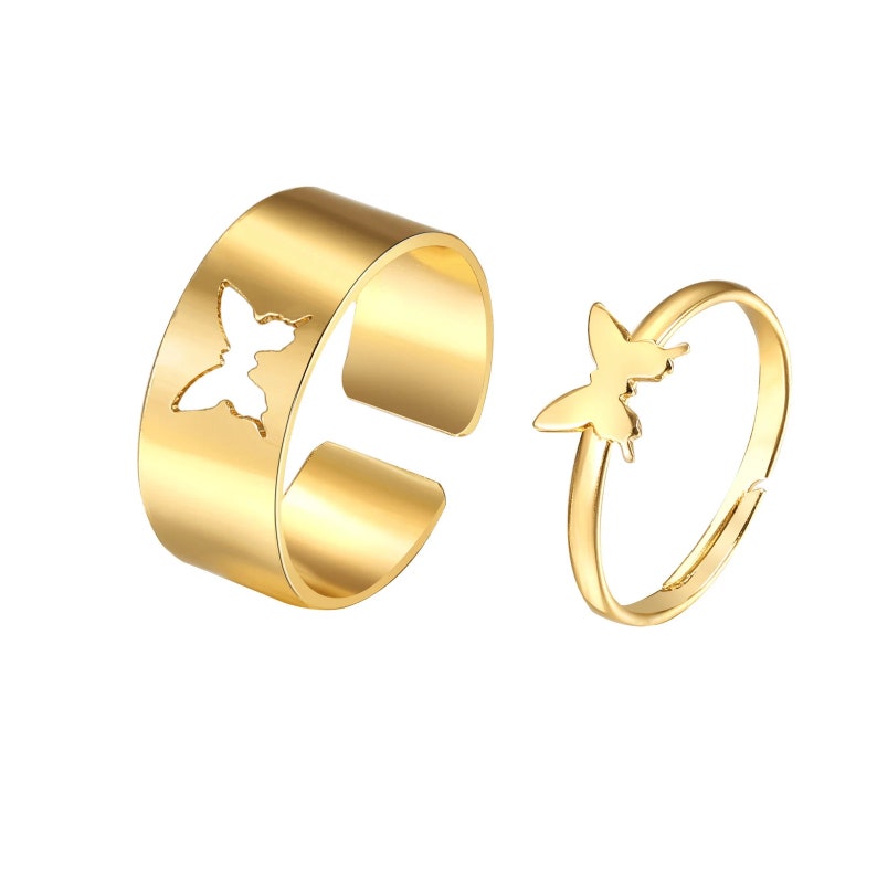 Butterfly Ring Set 2-piece Matching Set Layering Personality Butterfly ...