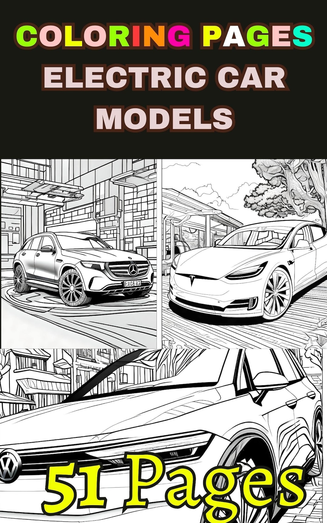 Coloring Pages Electric Car Models 51 Pages - Etsy