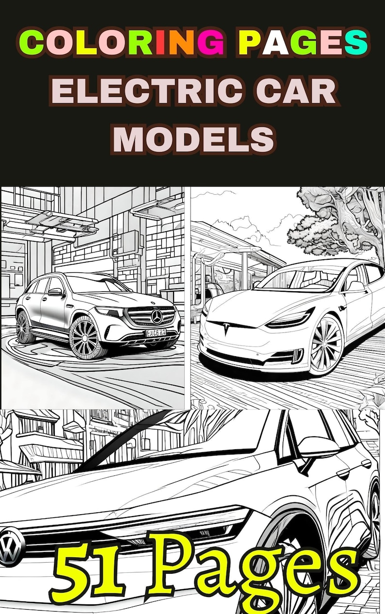 Coloring Pages Electric Car Models 51 Pages - Etsy