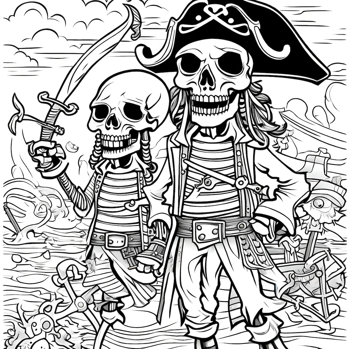 Pirate Treasure Hunt Coloring Pages for Boys 28 Pages Pirates Coloring ...