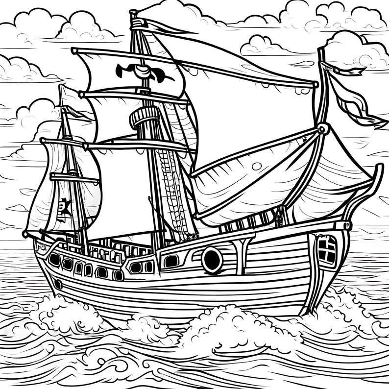 Pirate Treasure Hunt Coloring Pages for Boys 28 Pages Pirates Coloring ...