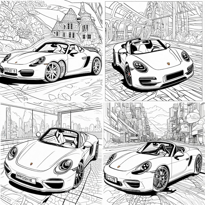 Porsche Coloring Pages 59 Pages - Etsy