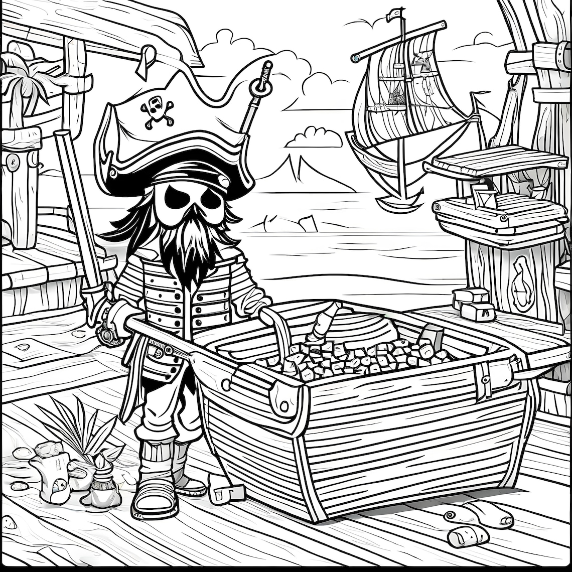 Pirate Treasure Hunt Coloring Pages for Boys 28 Pages Pirates Coloring ...