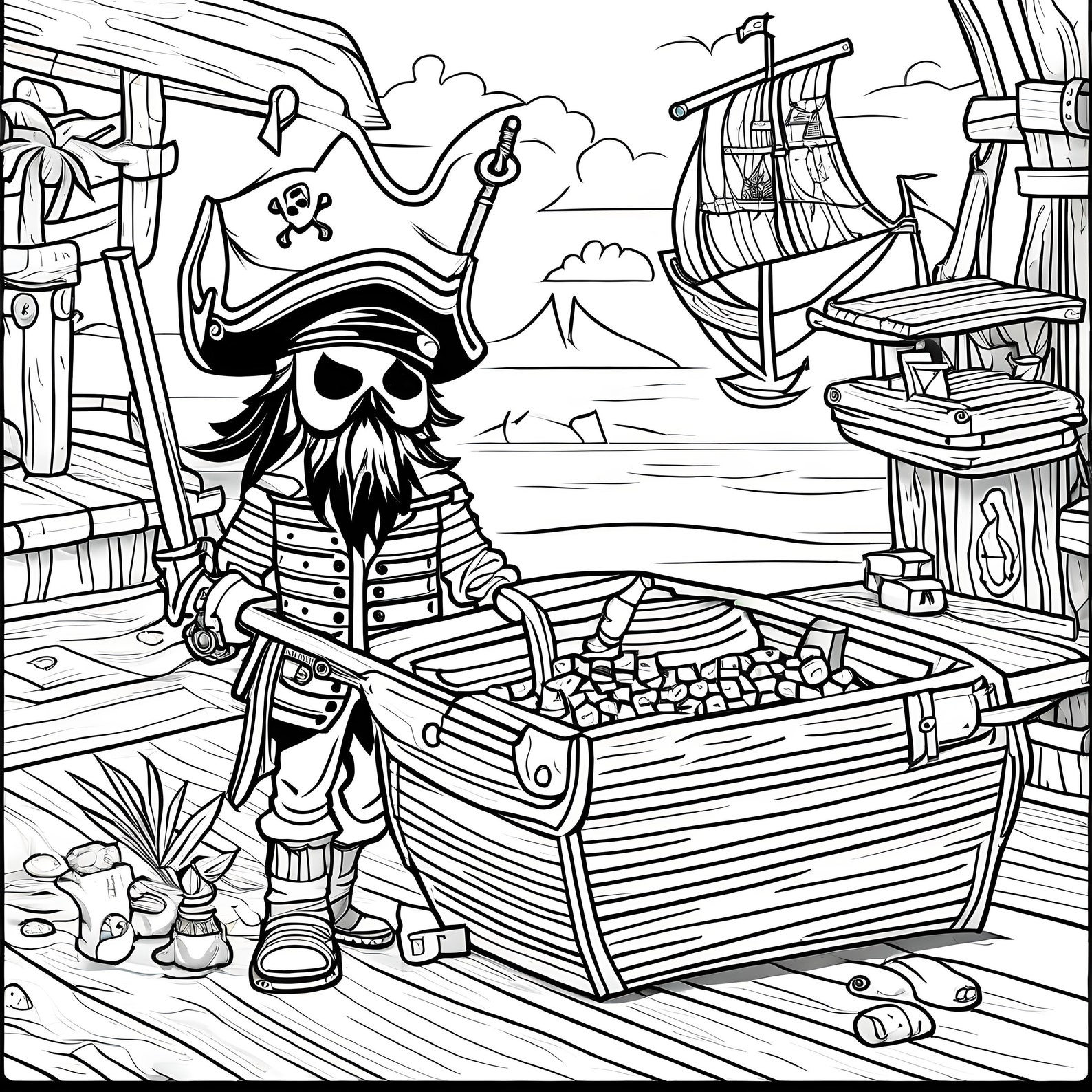 Pirate Treasure Hunt Coloring Pages for Boys 28 Pages Pirates Coloring ...