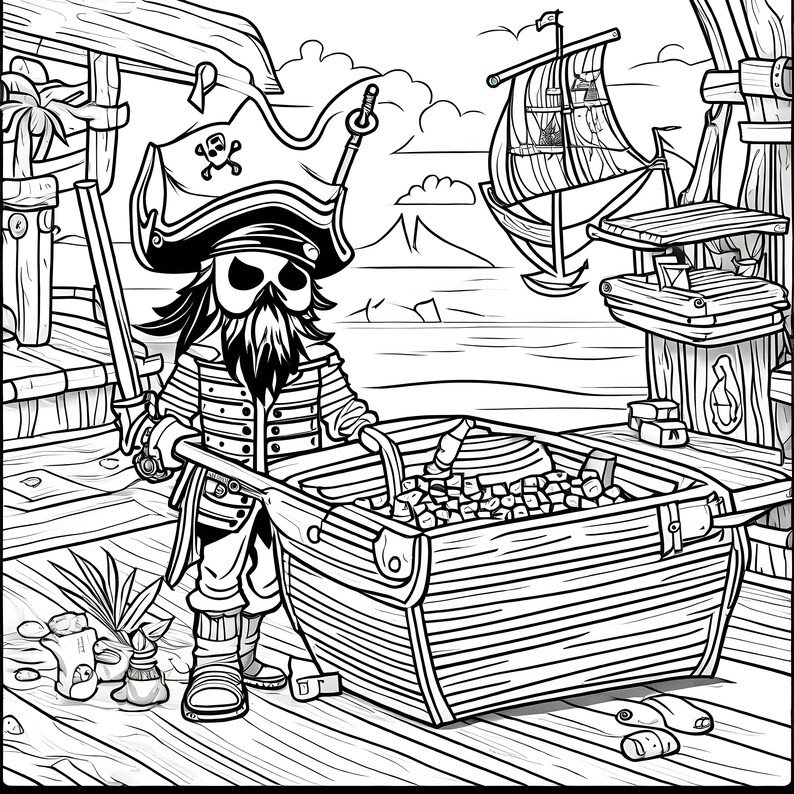 Pirate Treasure Hunt Coloring Pages for Boys 28 Pages Pirates Coloring ...