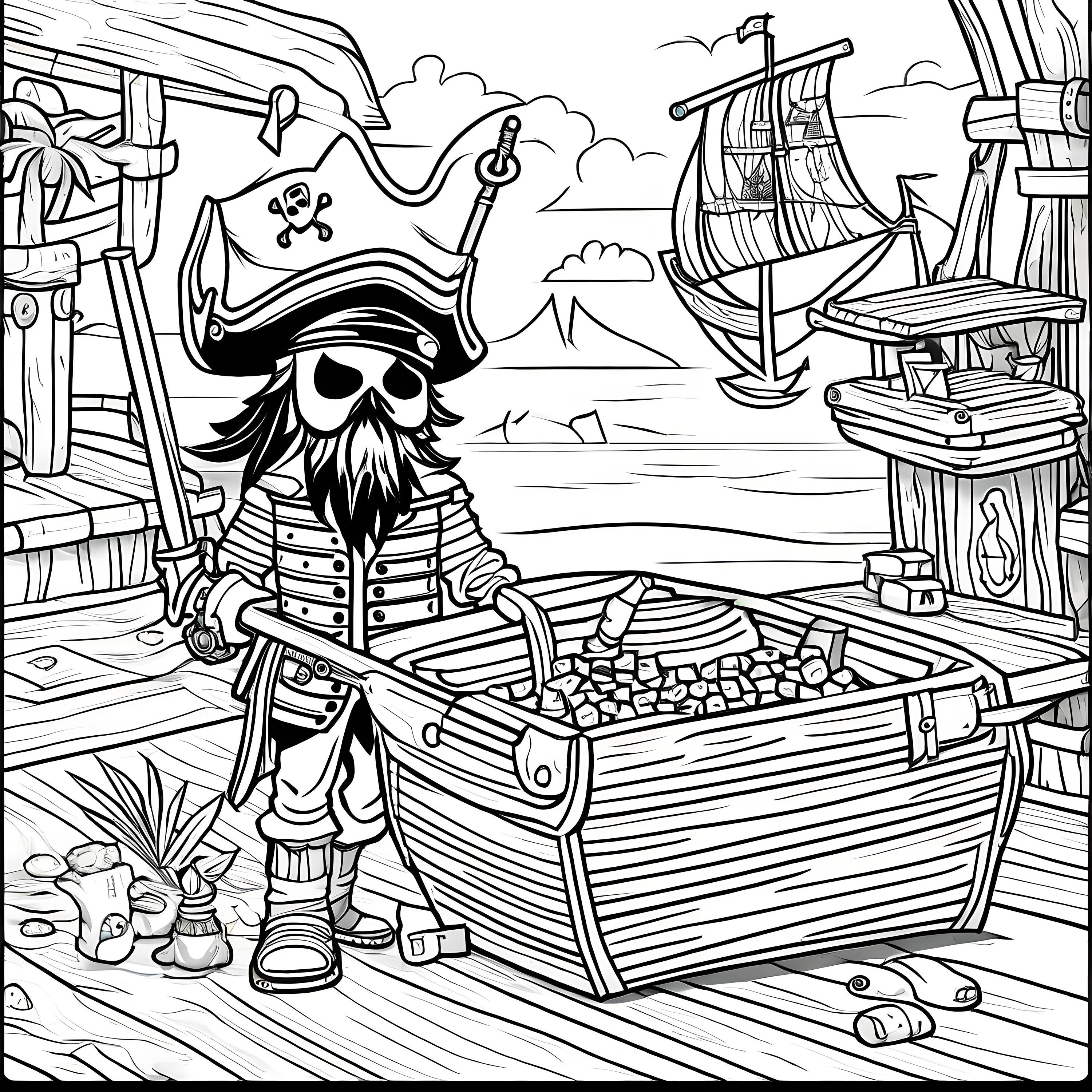 Pirate Treasure Hunt Coloring Pages for Boys 28 Pages Pirates Coloring ...