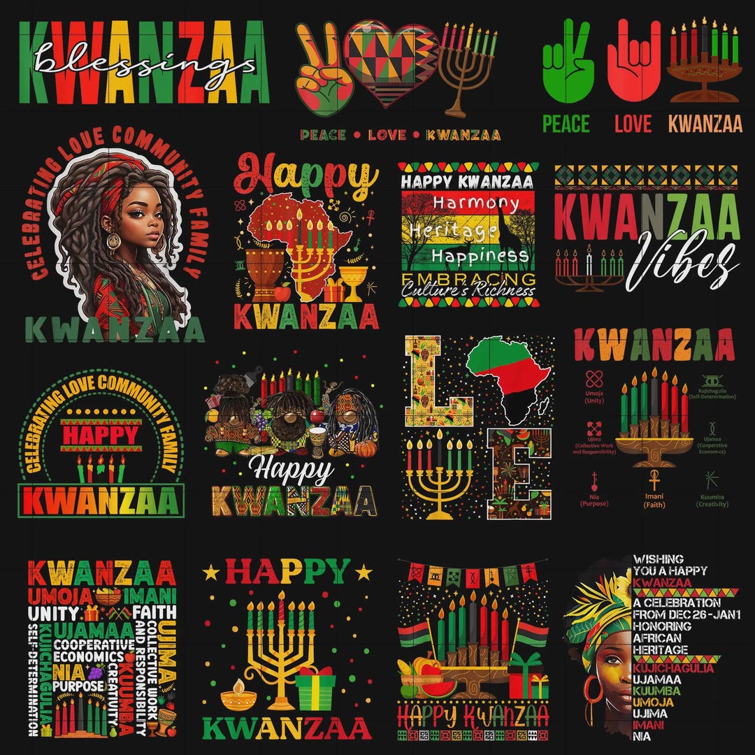 25++happy Kwanzaa PNG Bundle, Peace Love Kwanzaa, Kwanzaa Candles Png ...