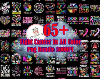 Fight Cancer in All Color Png Bundle, Cancer Awareness Shirt Design PNG ...