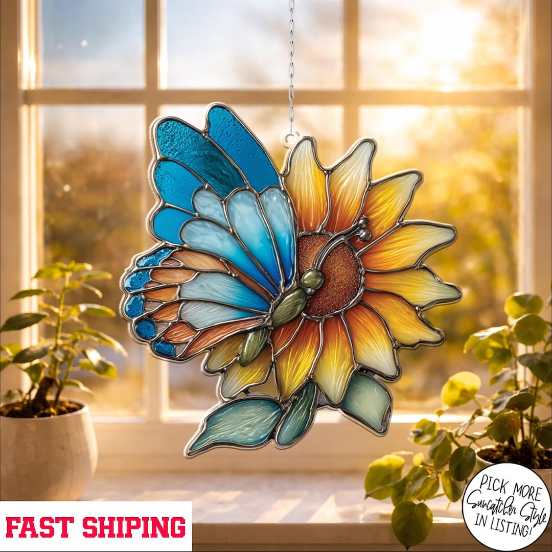 Butterfly Sunflower Suncatcher, Monarch Butterfly Ornament Suncatcher ...