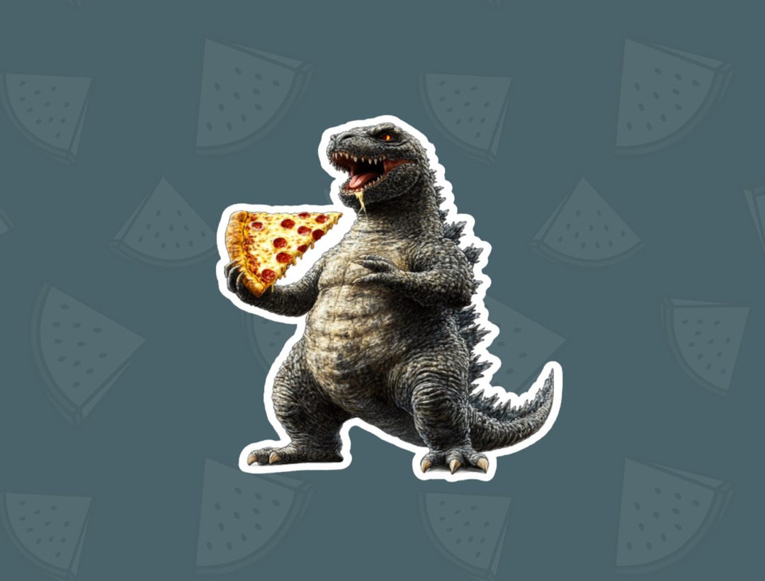 Godzilla Eating Pizza, Godzilla Gift, Laptop Decal, Water Bottle ...