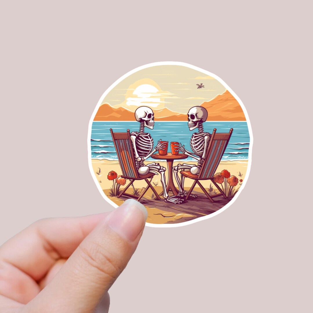 Beach Skeletons Having a Drink, Skeleton Sticker, Notebook Sticker ...