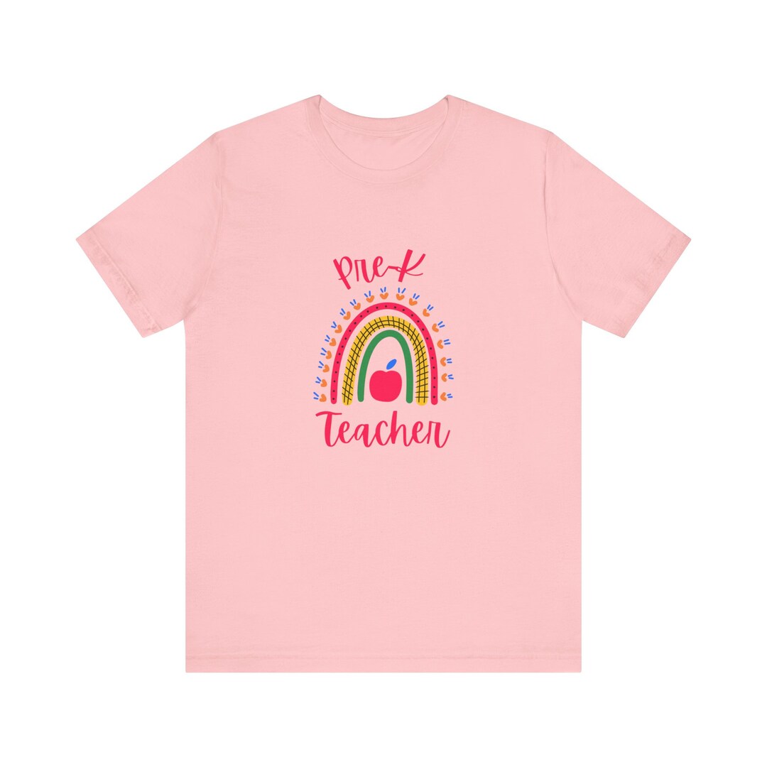 Back to School Prek Teacher Shirt Rainbow & Apple Graphic on Bella ...