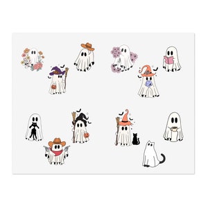 Cute Halloween Ghost Sticker Sheet 12 Stickers Transparent, Holographic ...