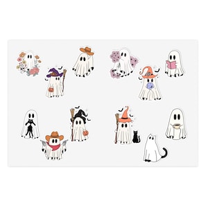 Cute Halloween Ghost Sticker Sheet 12 Stickers Transparent, Holographic ...