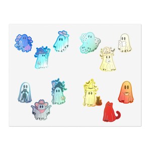 Cute Halloween Ghost Sticker Sheet 12 Stickers Transparent, Holographic, or White Background ...