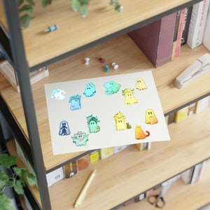 Cute Halloween Ghost Sticker Sheet 12 Stickers Transparent, Holographic ...