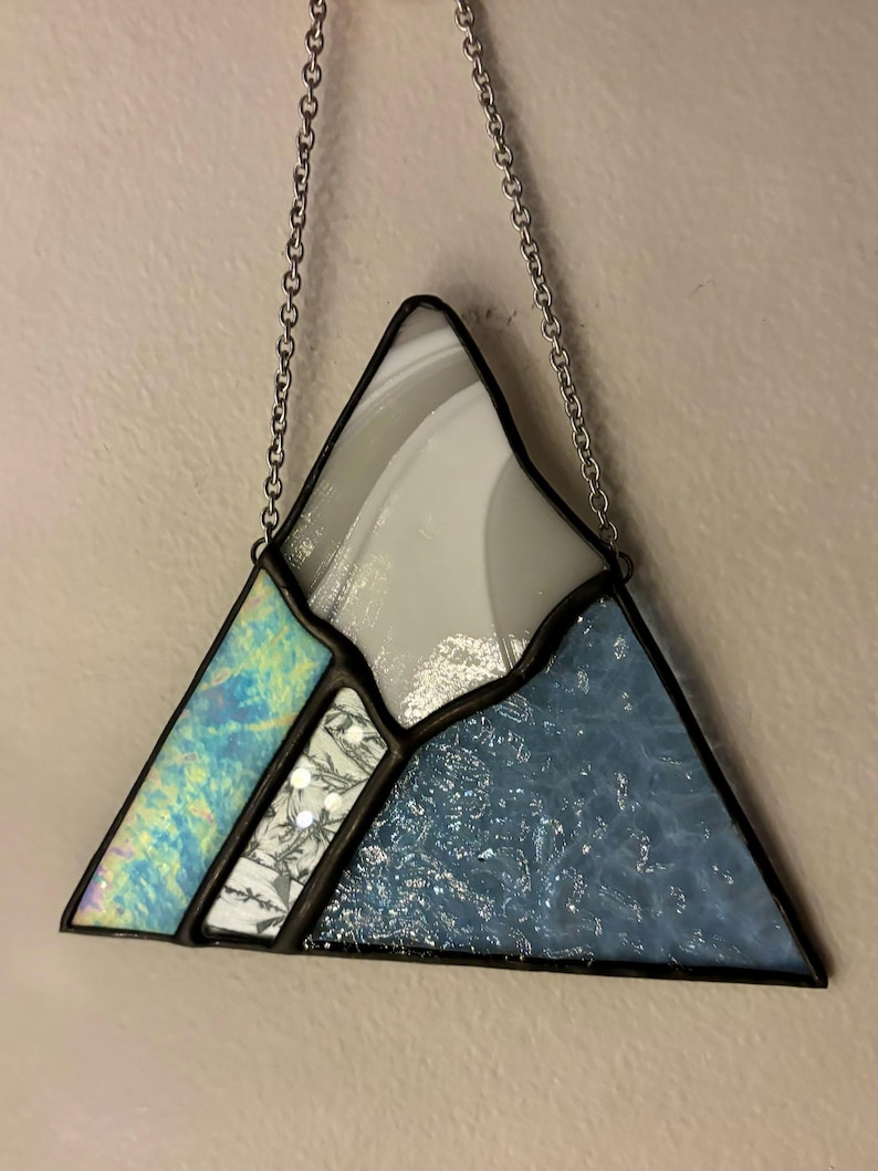 Stained Glass Mountain in Blue - Etsy