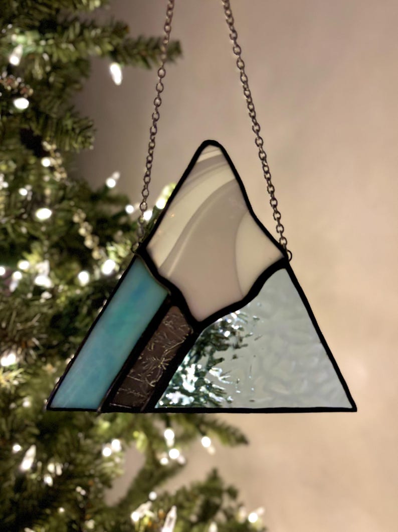 Stained Glass Mountain in Blue - Etsy
