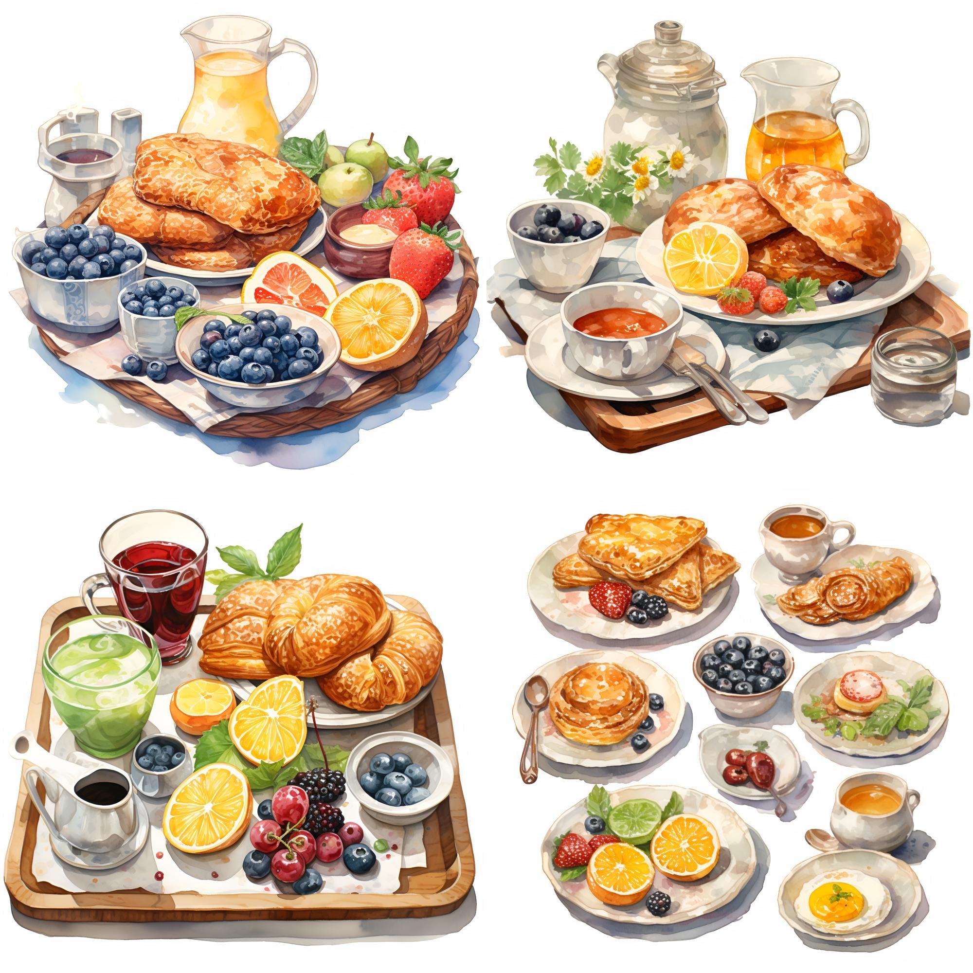 Watercolor Breakfast Clipart PNG Bundle Foods Clipart - Etsy