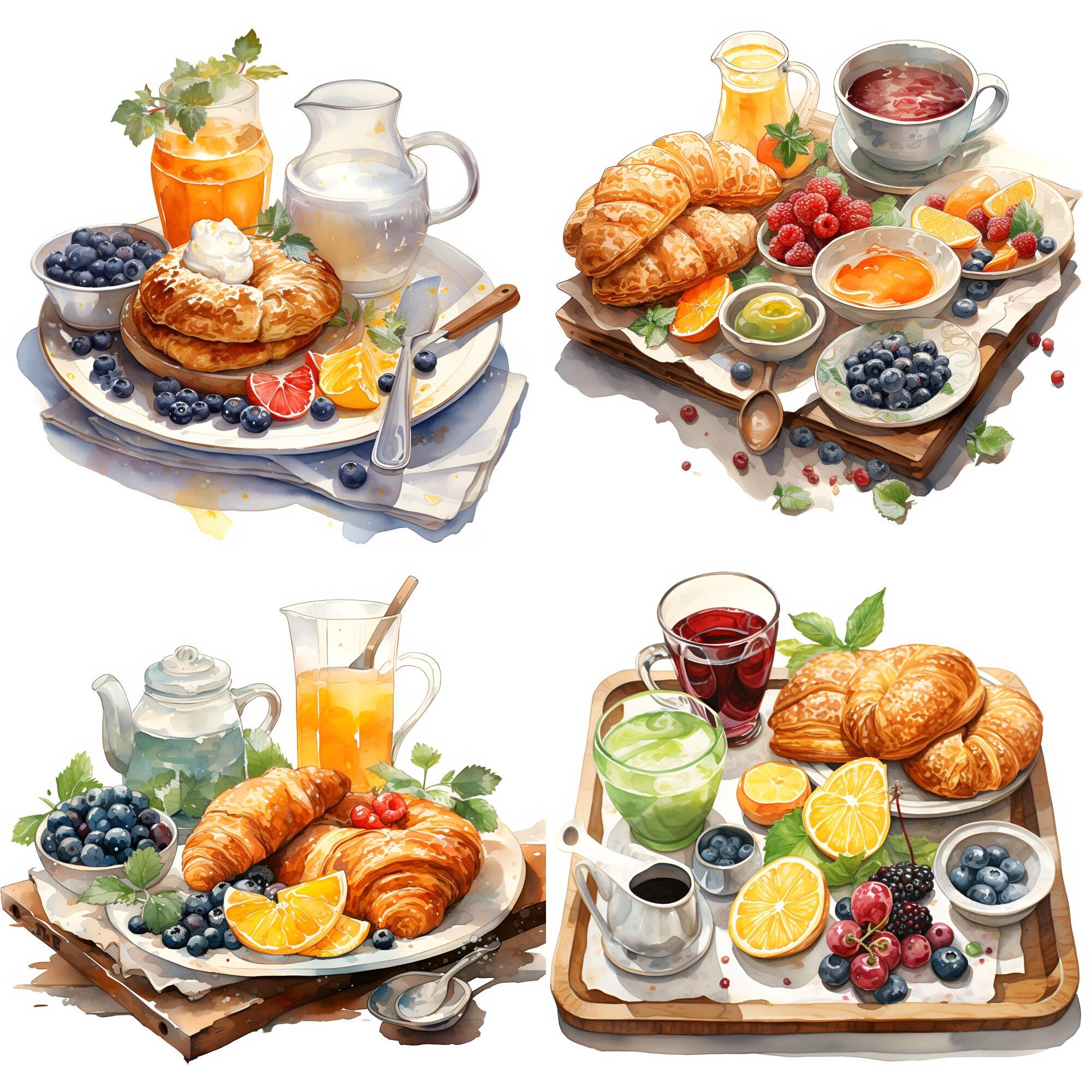 Watercolor Breakfast Clipart PNG Bundle Foods Clipart - Etsy