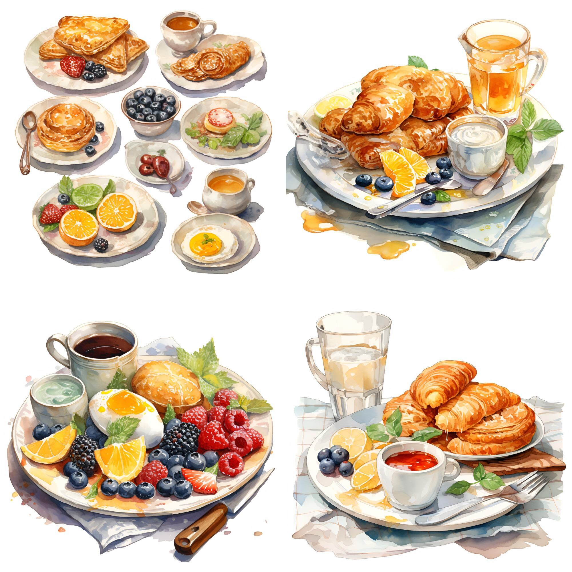 Watercolor Breakfast Clipart PNG Bundle Foods Clipart - Etsy