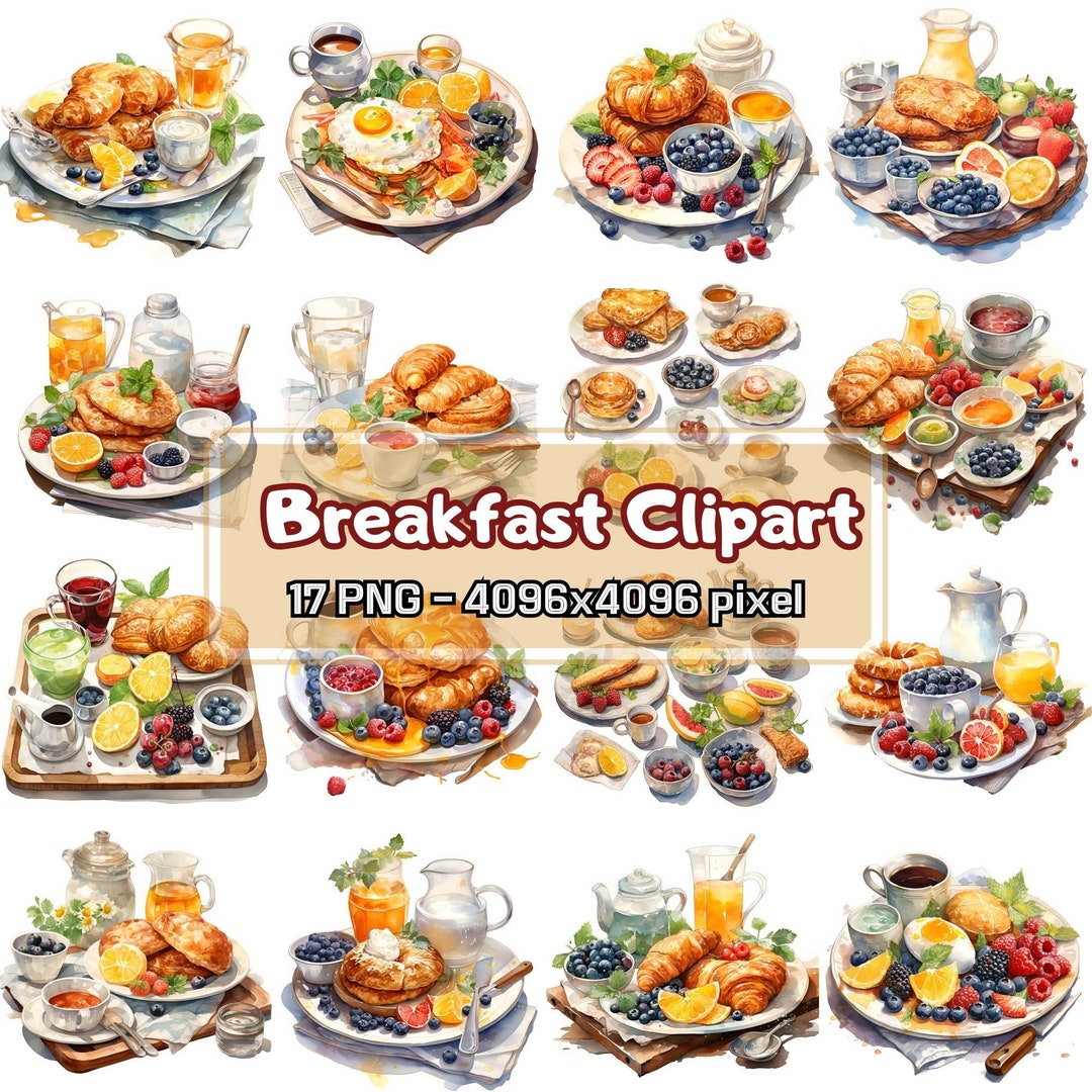 Watercolor Breakfast Clipart PNG Bundle Foods Clipart - Etsy
