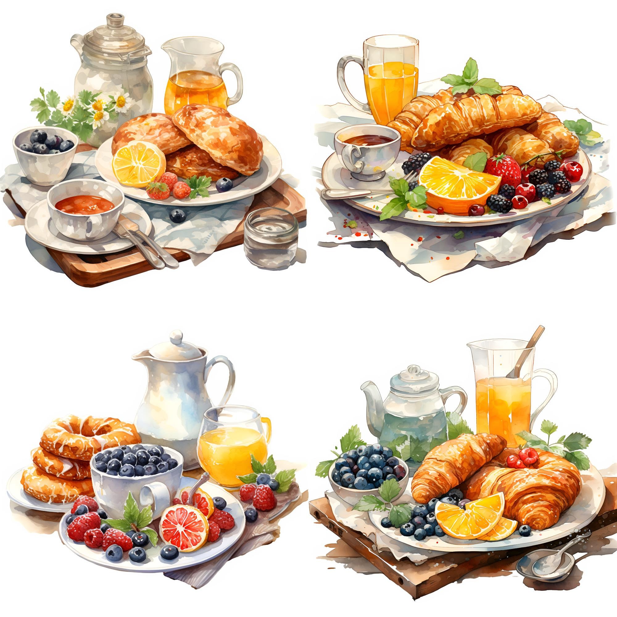 Watercolor Breakfast Clipart PNG Bundle Foods Clipart - Etsy