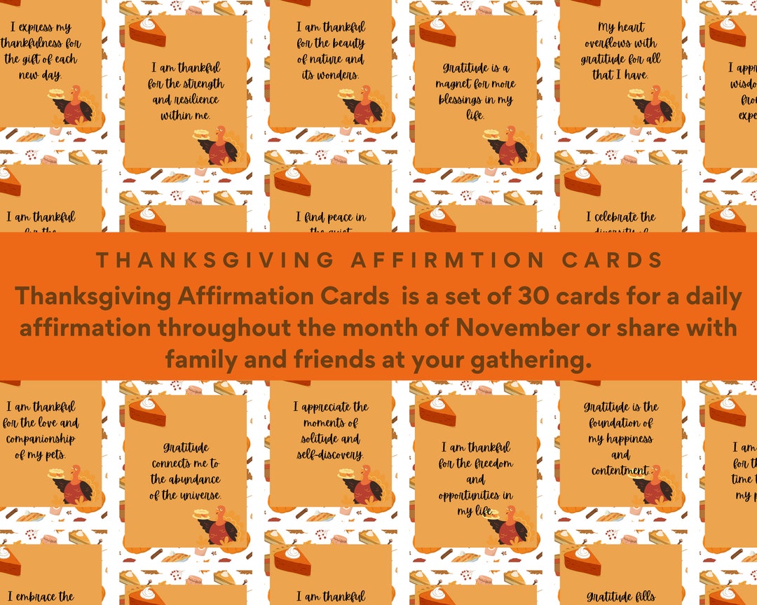 Thanksgiving Affirmation Cards Set of 30 Gratitude Messages for the ...