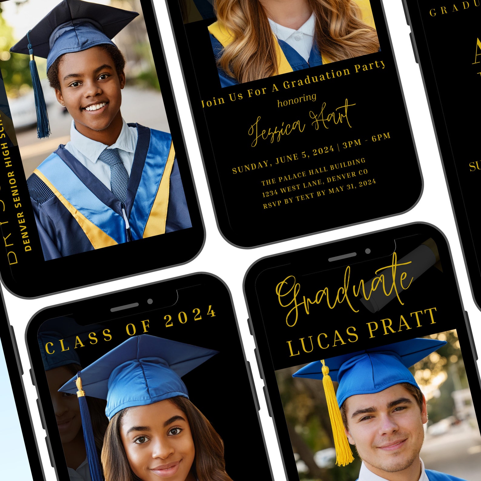 Graduation Invitation - Digital High School Grad EVITE Mobile Invite ...