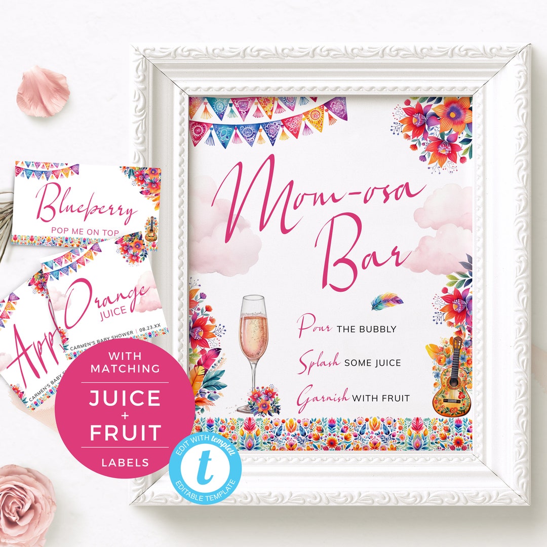 Fiesta Theme Mom-osa Bar Sign and Labels, Cielito Lindo Baby Shower ...