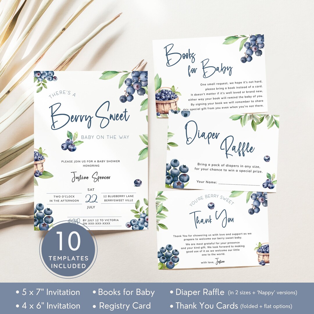Blueberry Baby Shower Invitation Bundle, Berry Sweet Baby on the Way ...