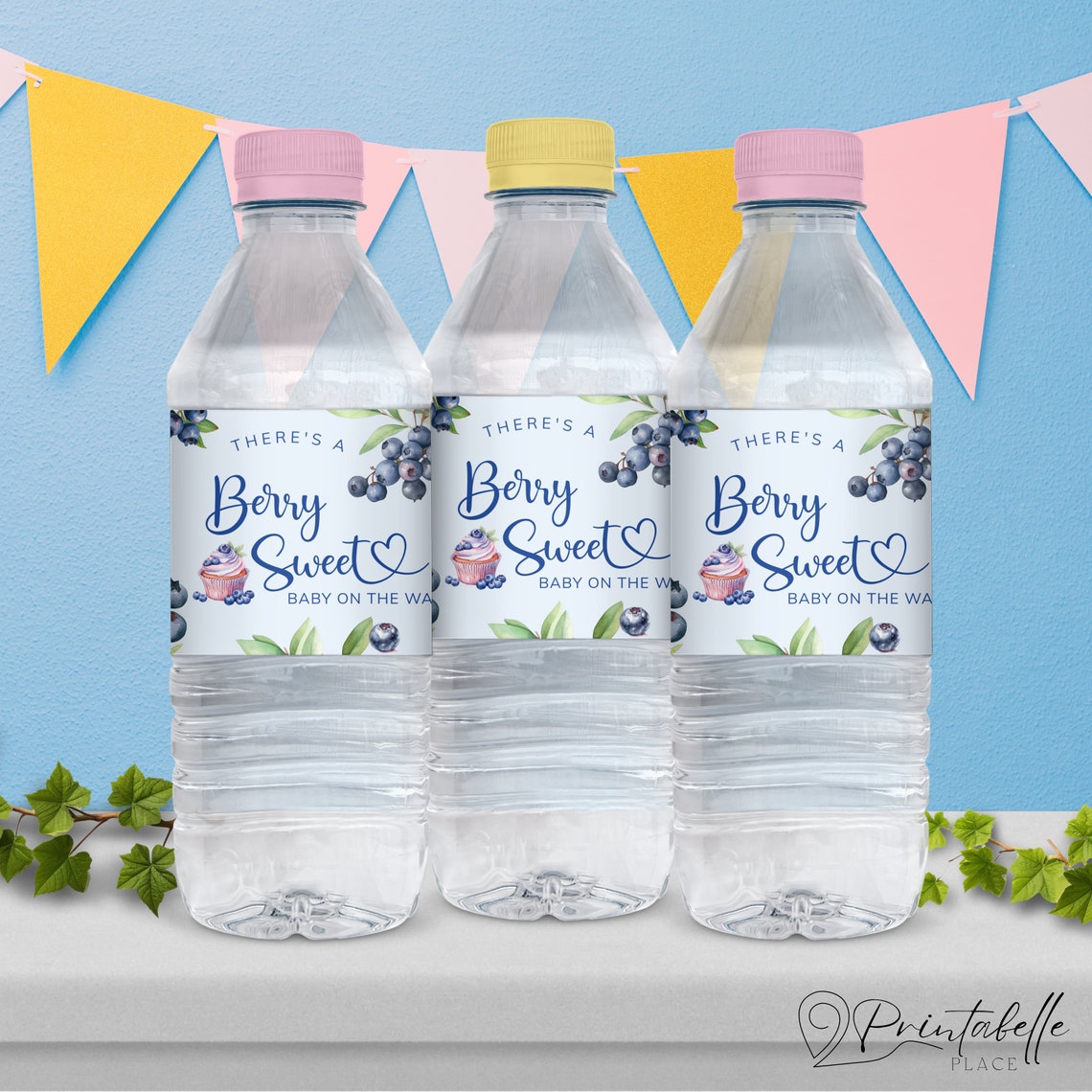 Blueberry Water Bottle Label Template, Berry Sweet Bottle Wrapper ...