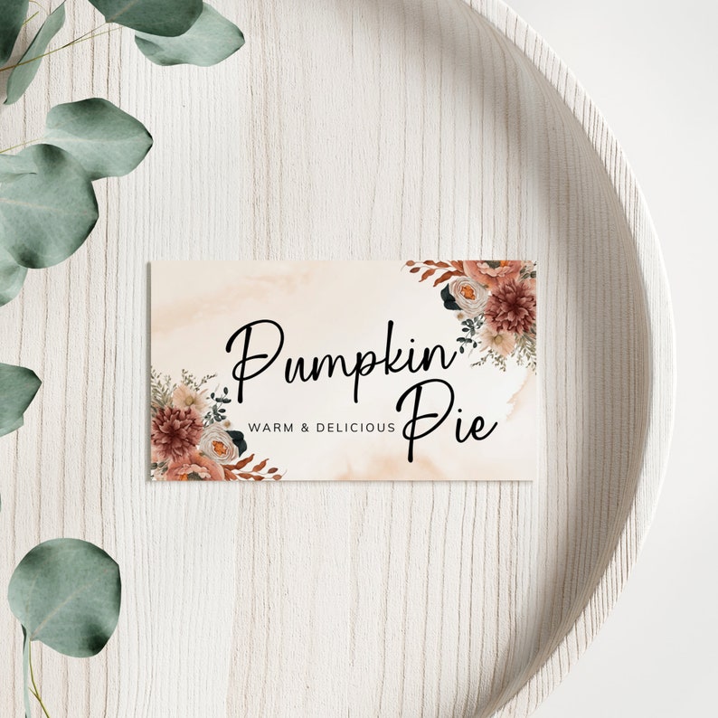 Terracotta Buffet Card Tent, Fall Food Label Card, Rust Boho Floral ...