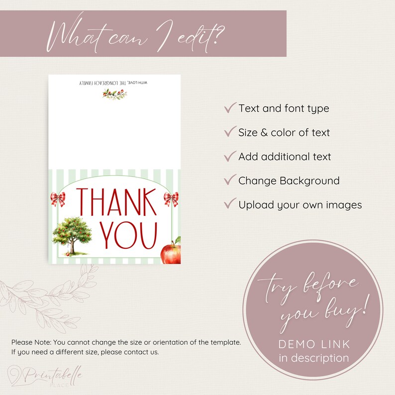 Apple Thank You Card Tent Fold, Apple Tree Baby Shower Note Card of ...