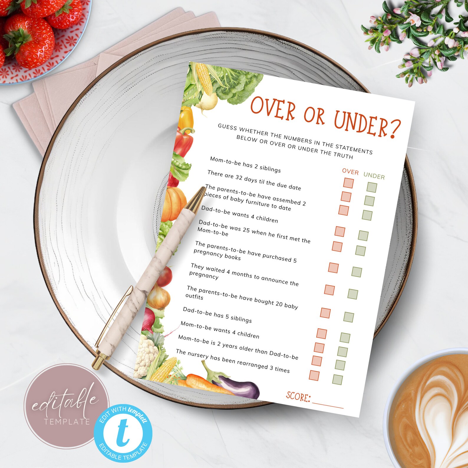 Locally Grown Over or Under Baby Shower Game, Farmers Market Theme With ...