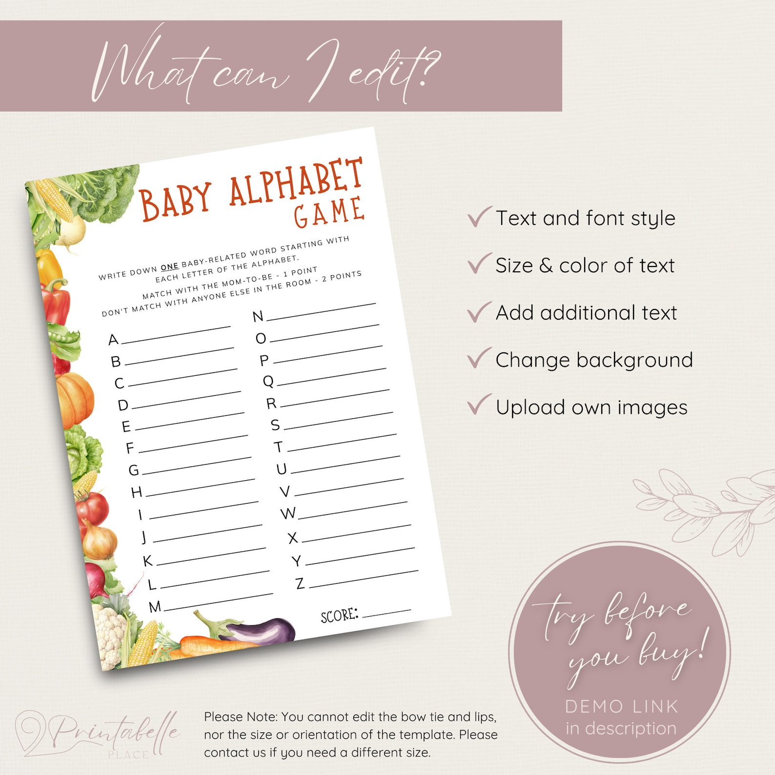 Locally Grown Baby Alphabet Game for Your Farmers Market Baby Shower ...