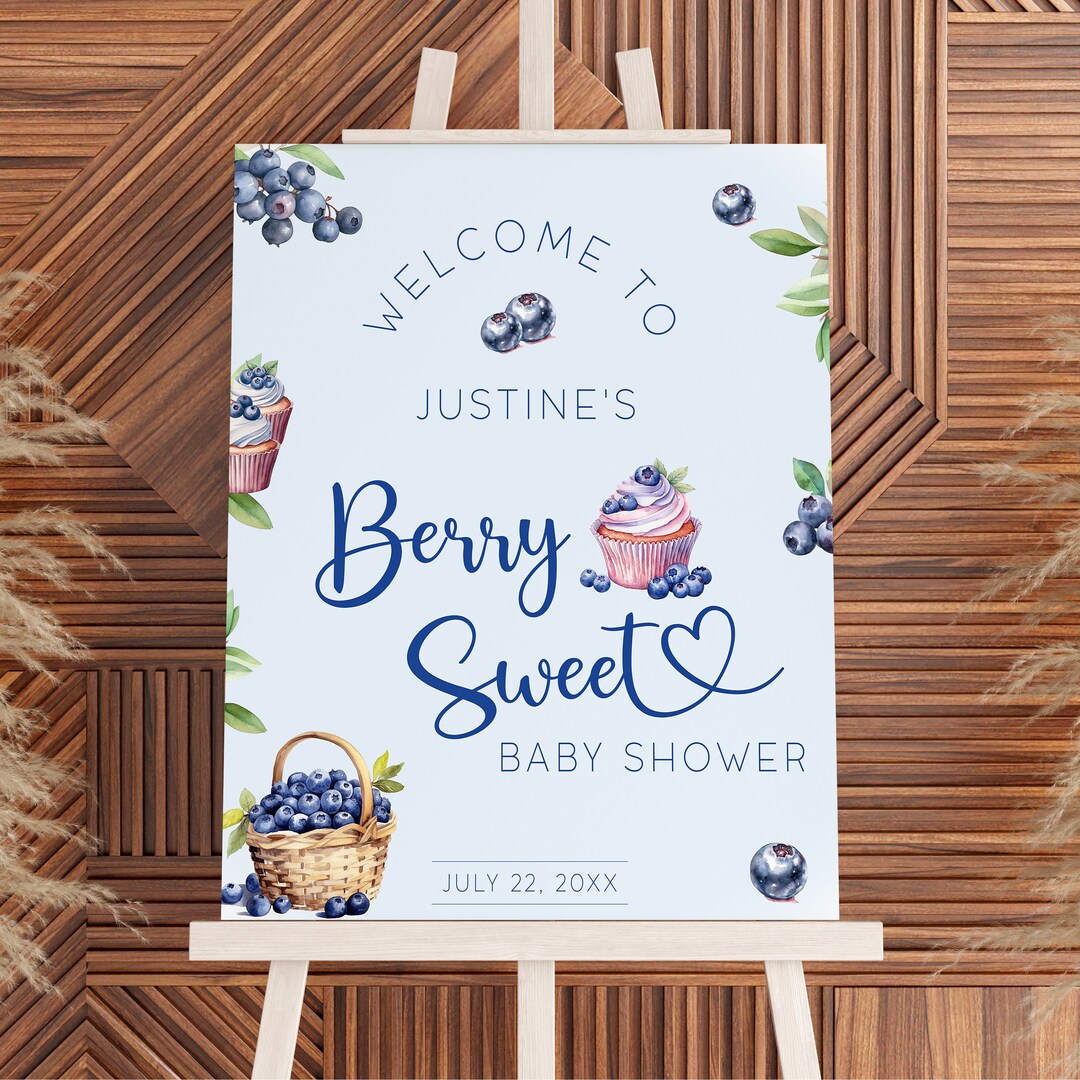 Blueberry Baby Shower Welcome Sign, Berry Sweet Entrance Easel Poster ...