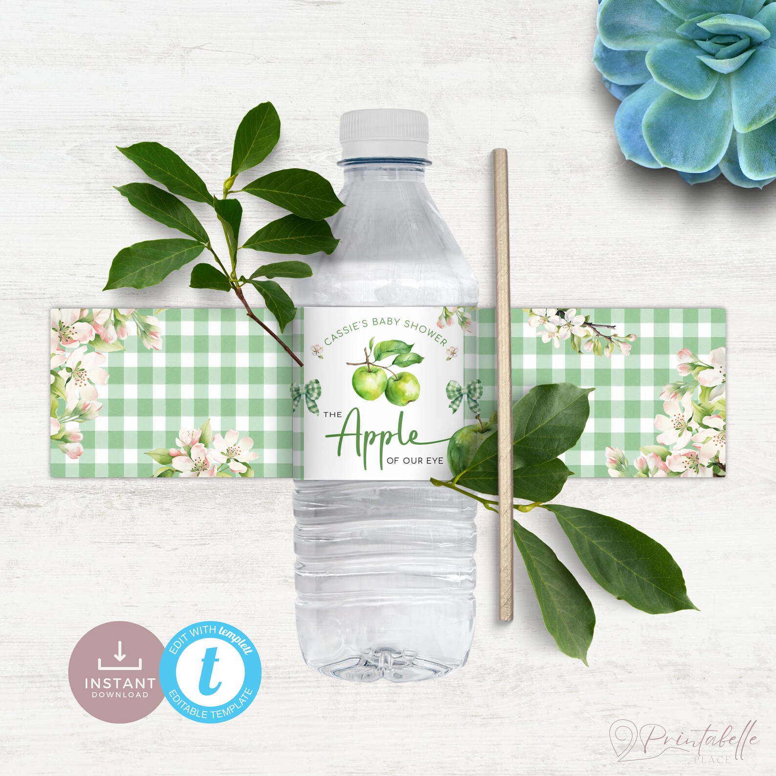 Apple of Our Eye Water Bottle Wrapper, Apple Baby Shower Wrap Around ...