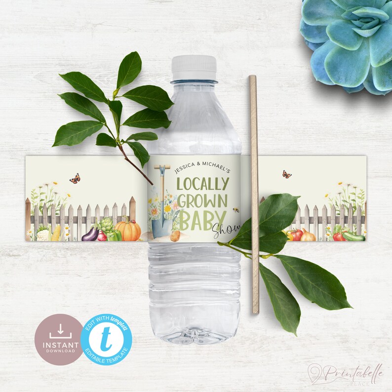 Locally Grown Baby Shower Water Bottle Label Template for Your Green ...
