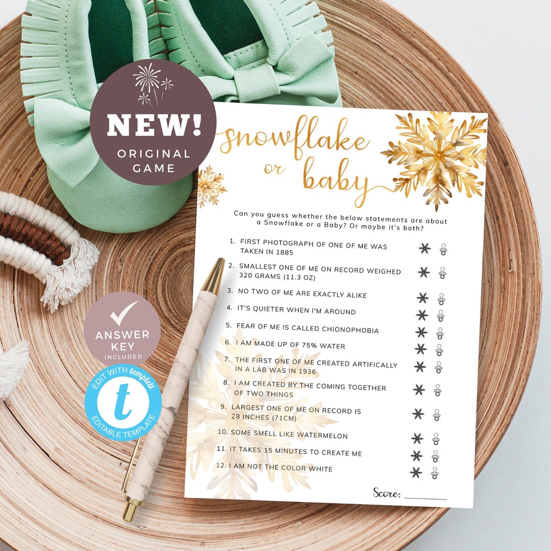 Snowflake or Baby Shower Game, Gold Snowflake Quiz, Winter Themed ...
