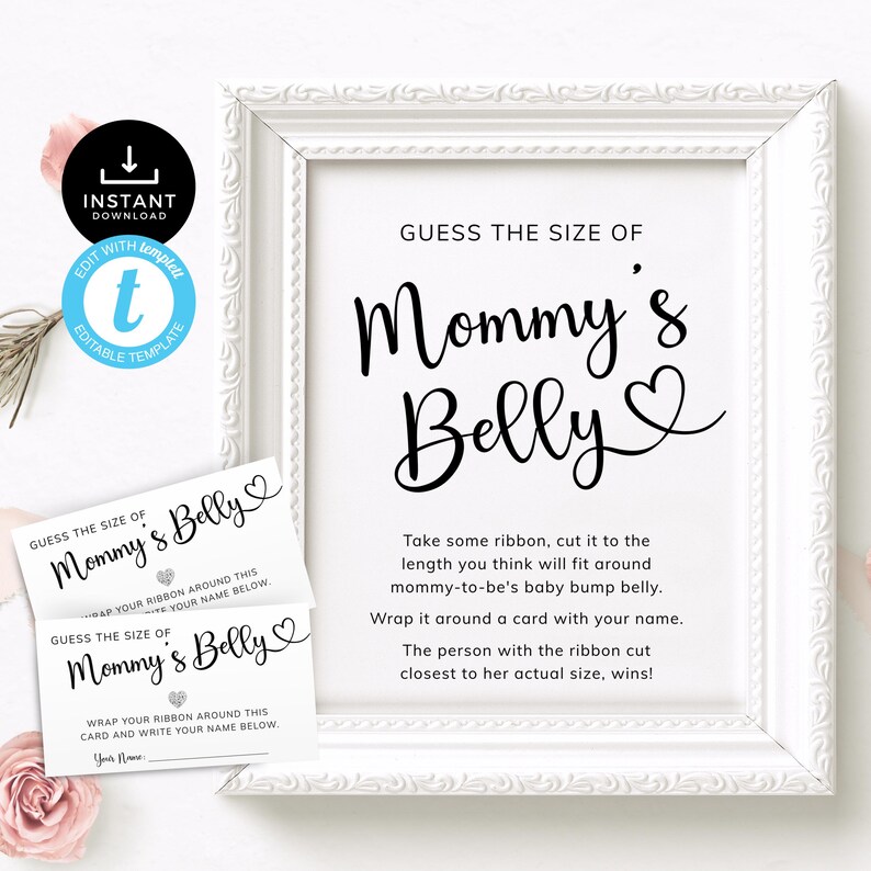 How Big is Mommy's Belly, Modern Baby Shower Game, Simple Baby Bump ...